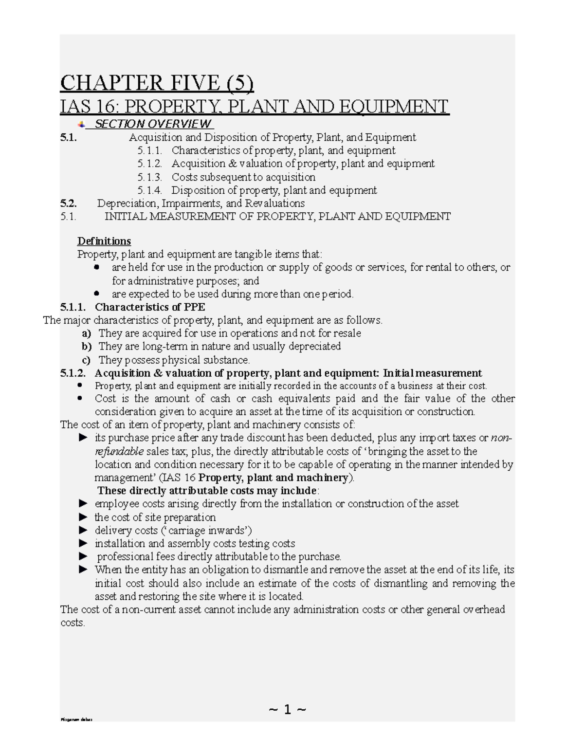 Chapter Five PPE - Accounting - Financial accounting i - AMU - Studocu