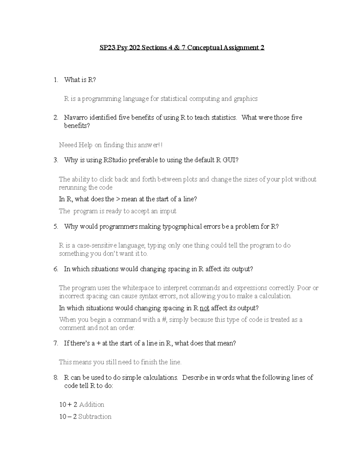 Psy 202 - CA2 - Conceptual Assignment #2 - SP23 Psy 202 Sections 4 & 7 Conceptual Assignment 2 ...