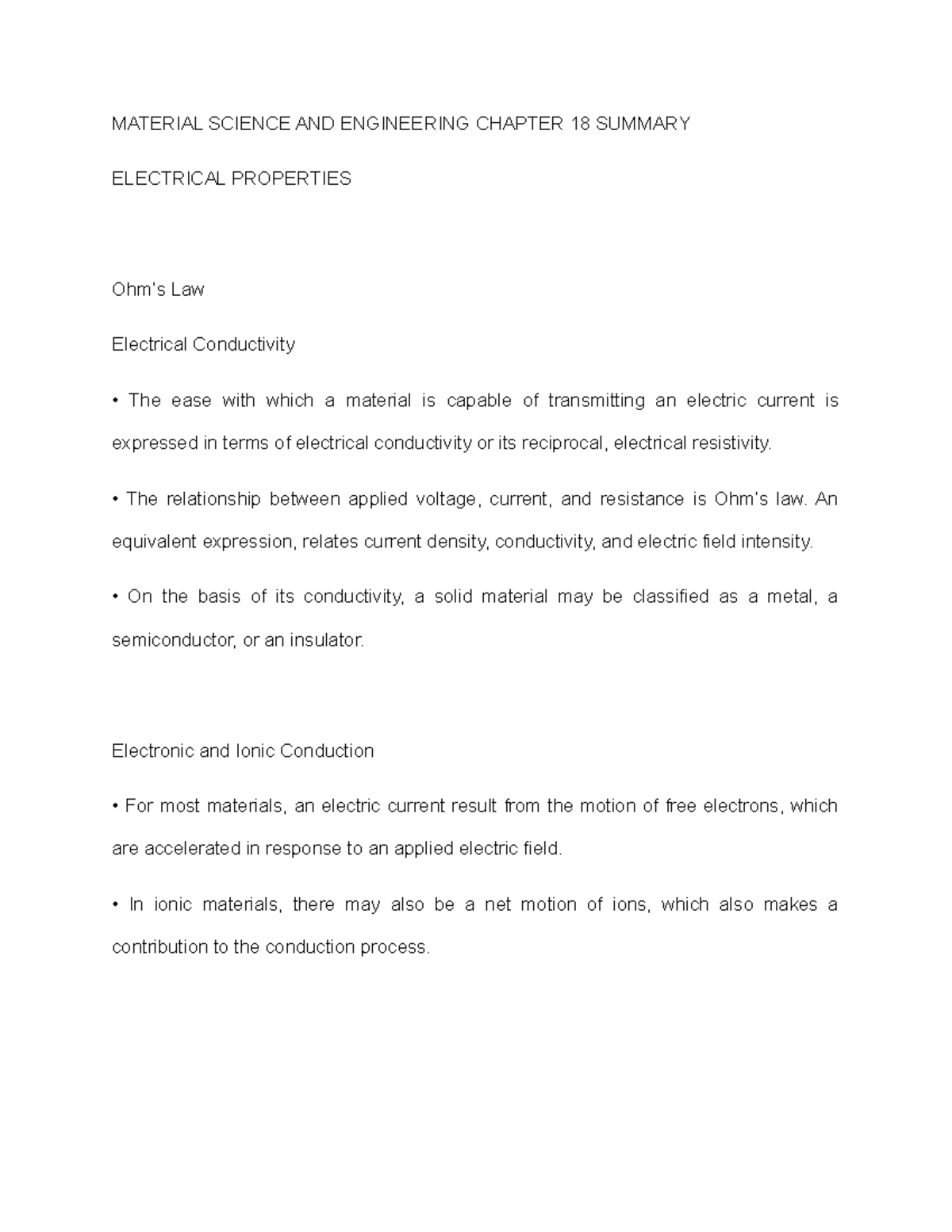 Electrical Properties - MATERIAL SCIENCE AND ENGINEERING CHAPTER 18 ...
