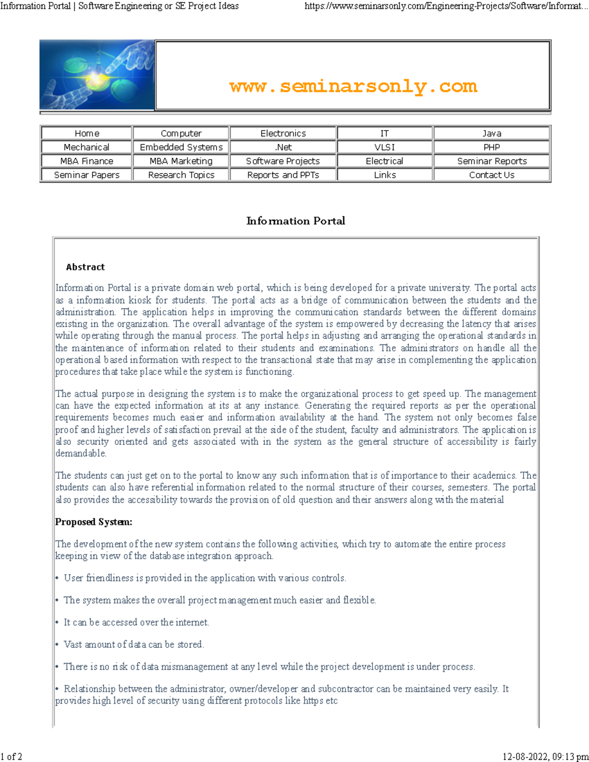 Information Portal Software Engineering or SE Project Ideas ...