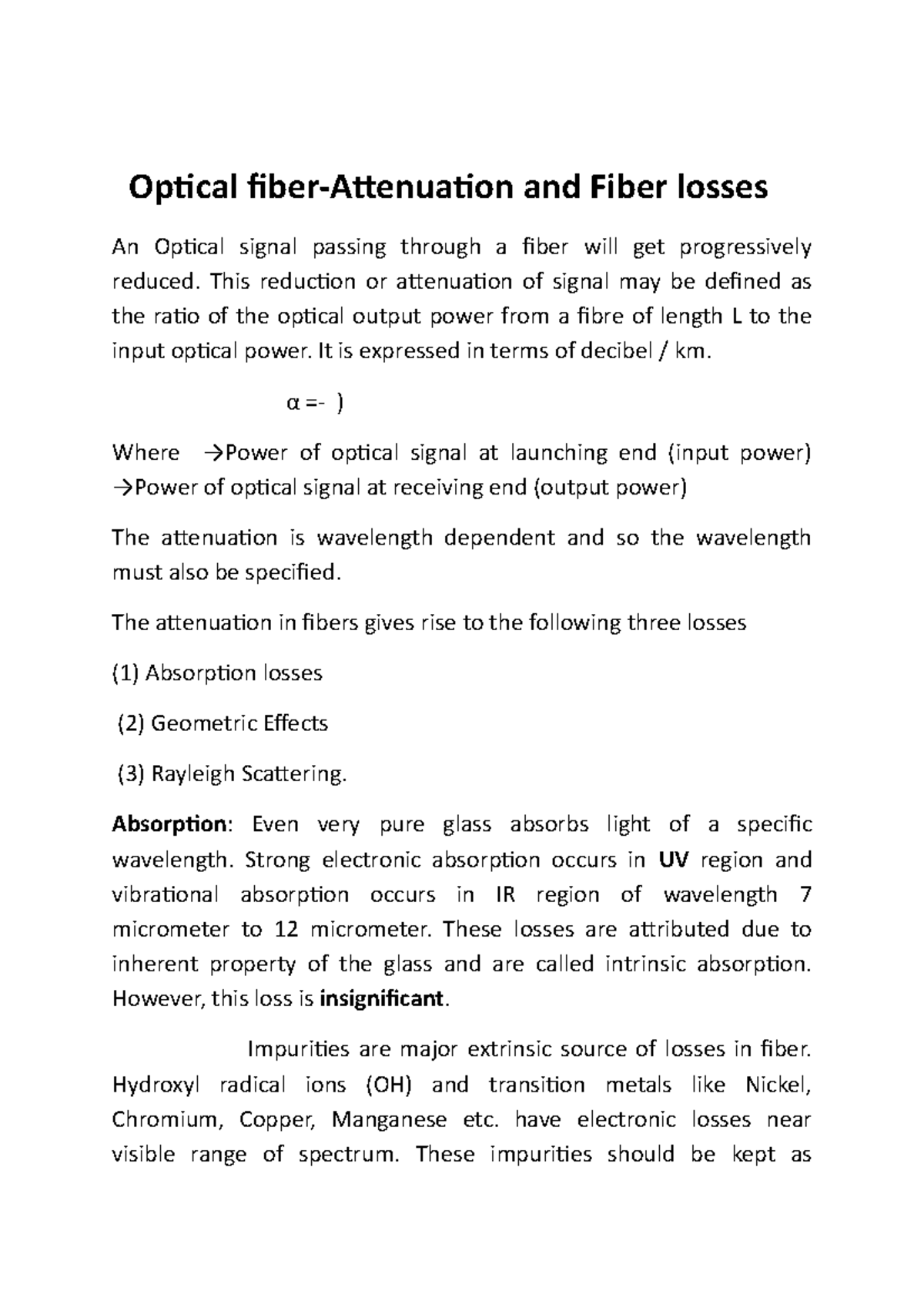 Optical fiber-Attenuation and fiber losses and Applications - Optical ...