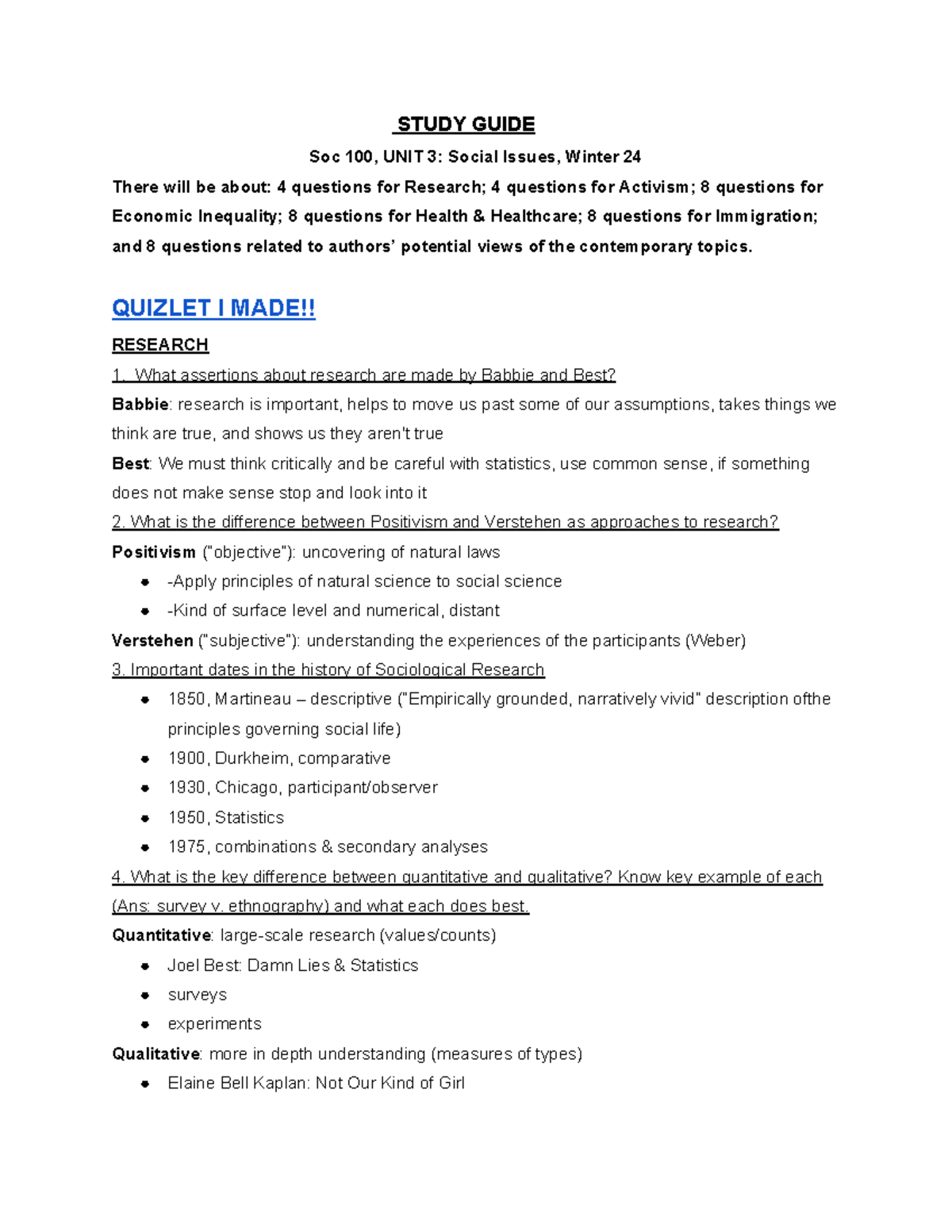 Soc Exam 3 Study Guide - STUDY GUIDE Soc 100, UNIT 3: Social Issues ...