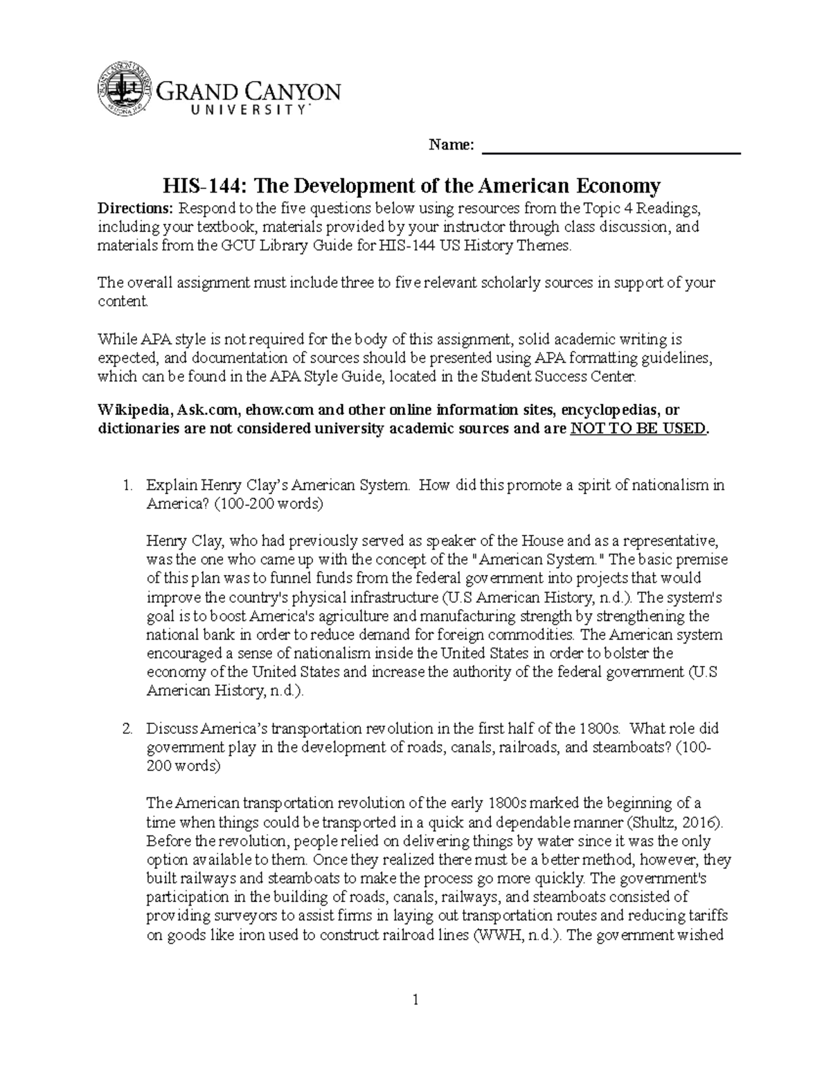 HIS-144 - Got an A on this assignment. - Name: HIS-144: The Development ...