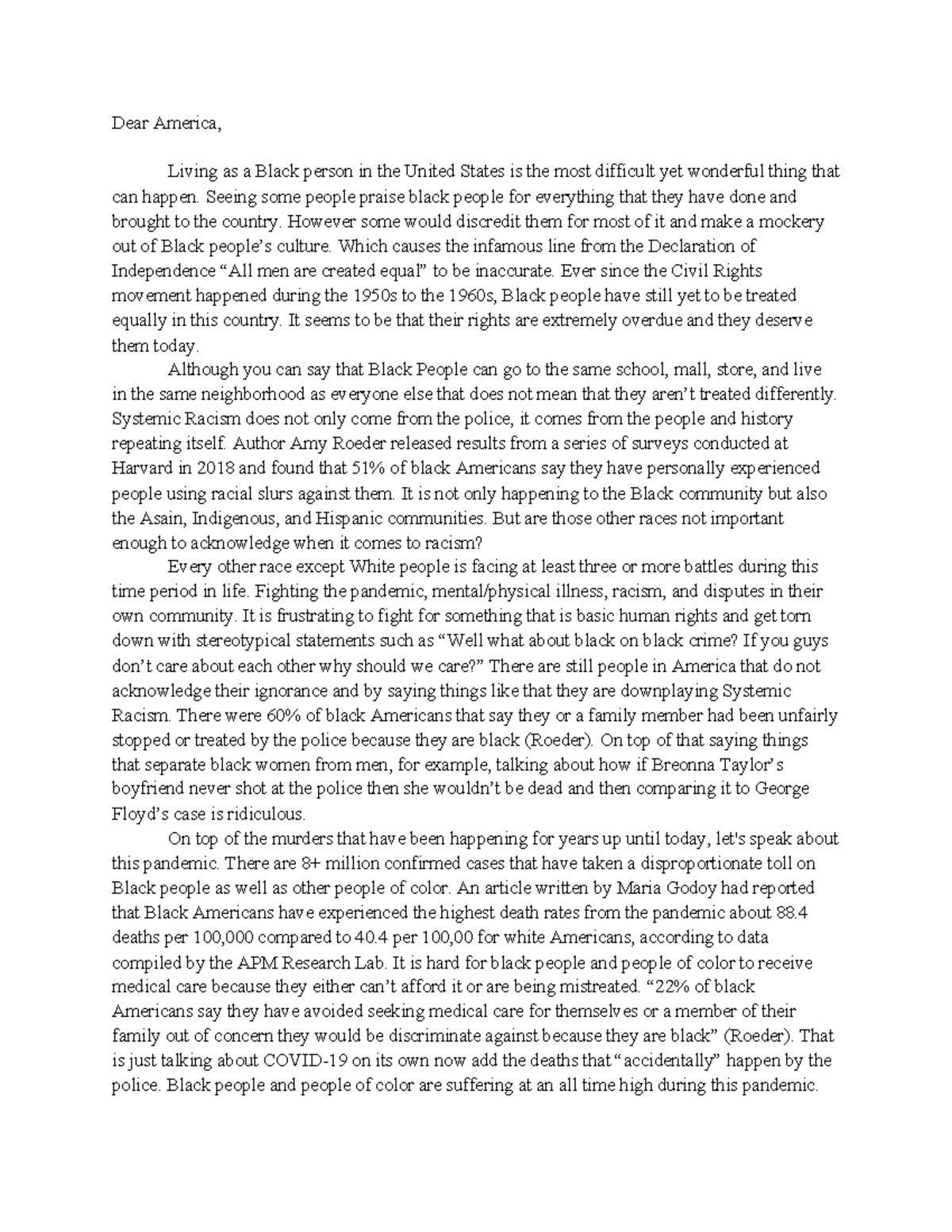 Call to Action Letter - Dear America, Living as a Black person in the ...
