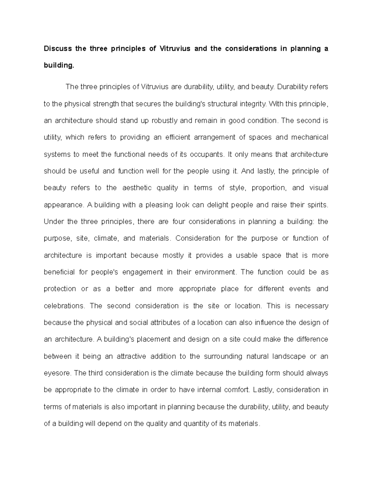 The three principles of Vitruvius and the considerations in planning a ...