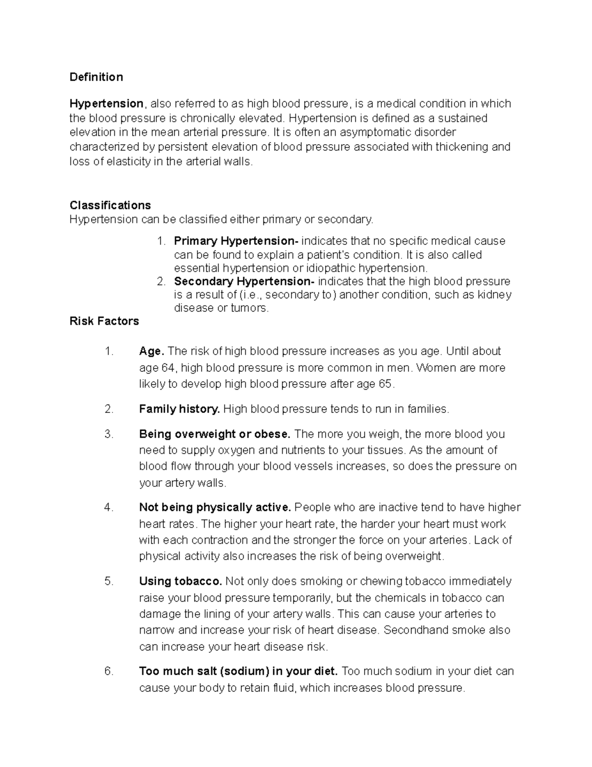 Altapresyon health teaching - Definition Hypertension, also referred to ...