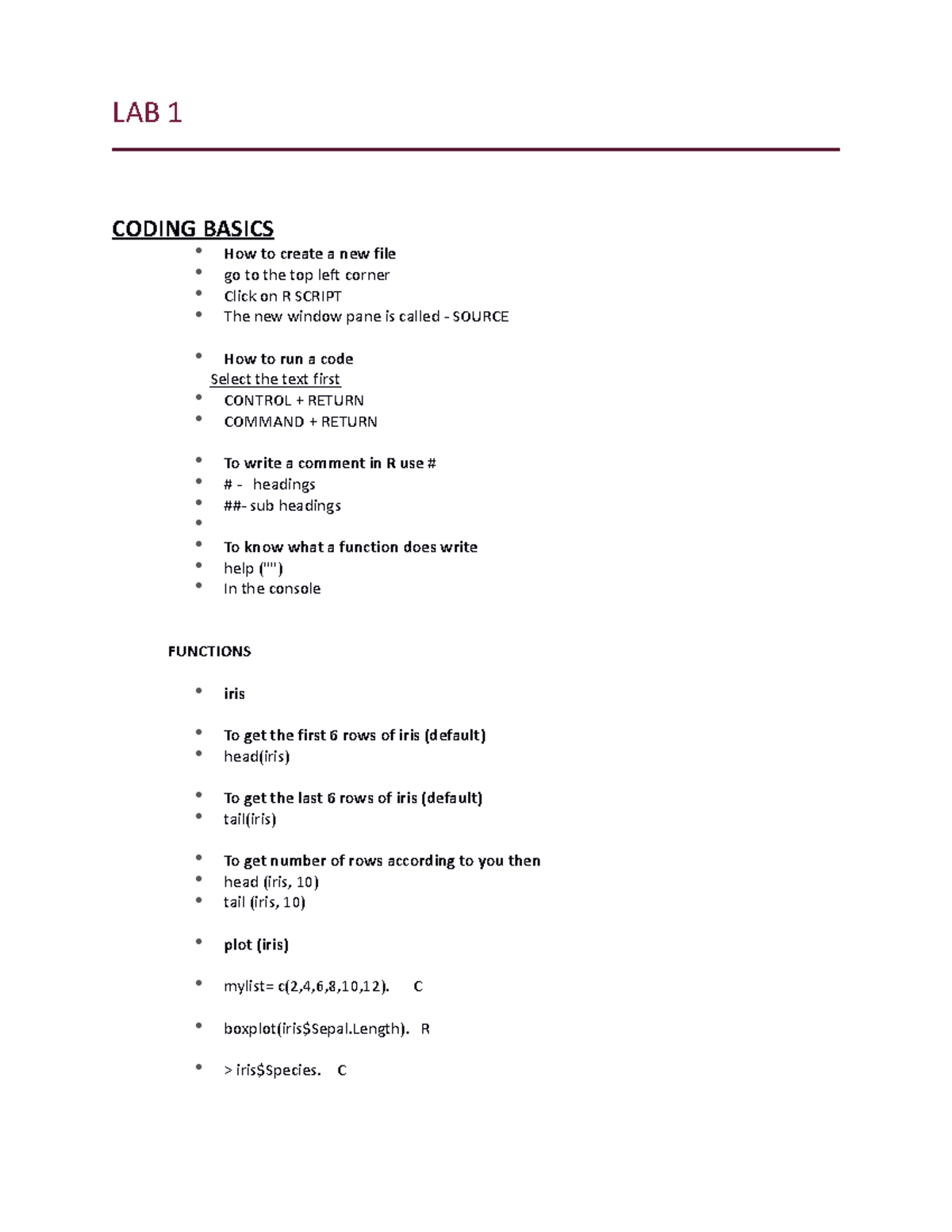LAB 1 - LAB 1 data1001 - LAB 1 CODING BASICS How to create a new file go to the top left corner ...