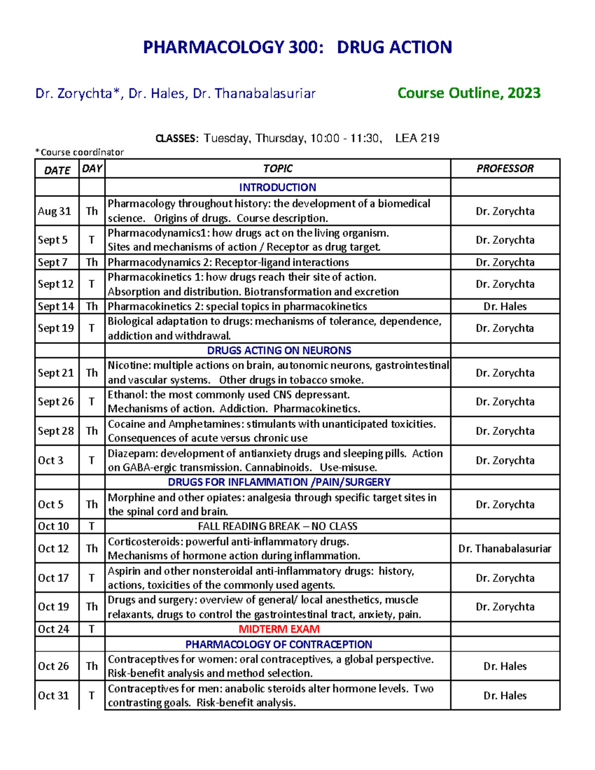 PHAR300 2023syllabus - syllabus - PHARMACOLOGY 300: DRUG ACTION Dr ...