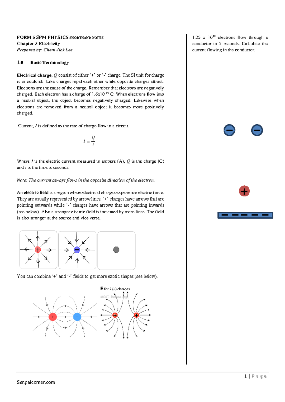Electricity Physics - 1 | P a g e FORM 5 SPM PHYSICS SHORTHAND NOTES ...