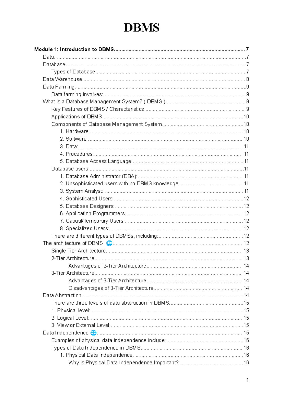 DBMS IKG PTU CSE 5TH SEM - DBMS Module 1: Introduction to - Studocu