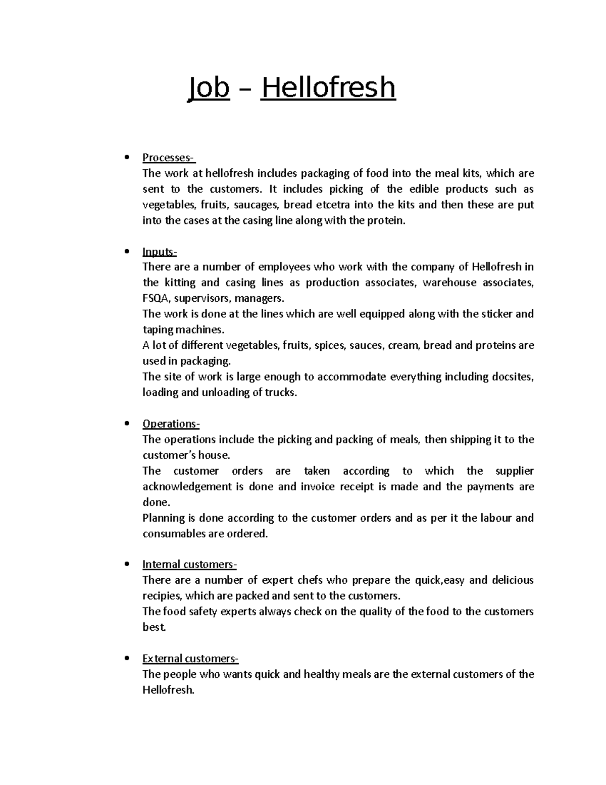 Ip 1 - It describes various processes. - Job – Hellofresh Processes ...