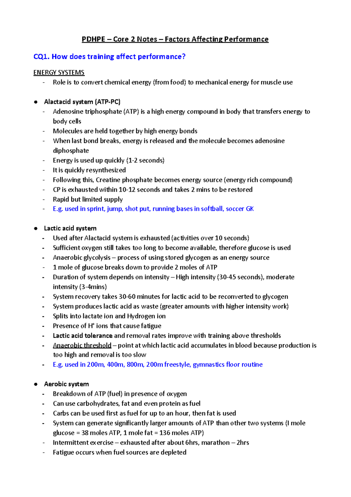Notes on Core 2 – Factors Affecting Performance (Neilab Osman) - PDHPE ...