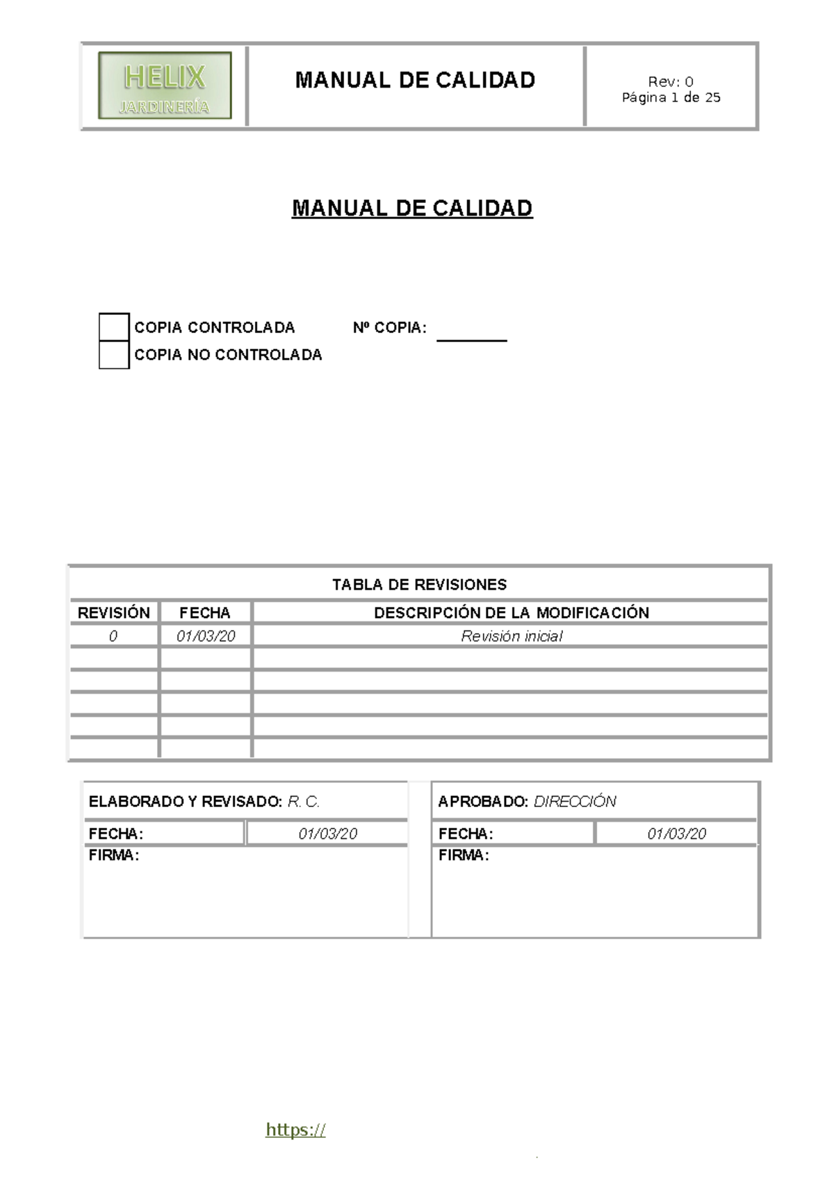 Ejemplo manual de calidad - Página 1 de 25 https:// MANUAL DE CALIDAD ...