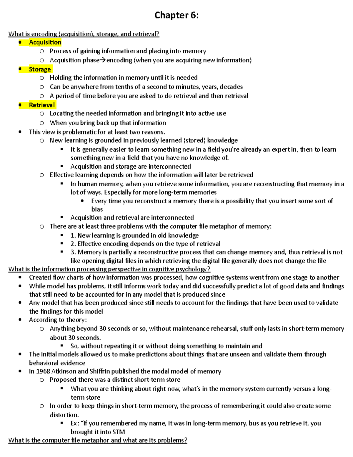 Exam 2 Study Guide - Chapters 6-8 summaries - Chapter 6: What is ...