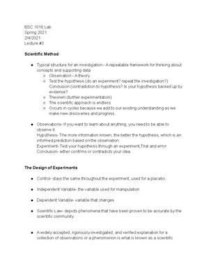 BSC 1010 Laboratory Lecture #4 - BSC 1010 Laboratory Spring 2021 2/25 ...