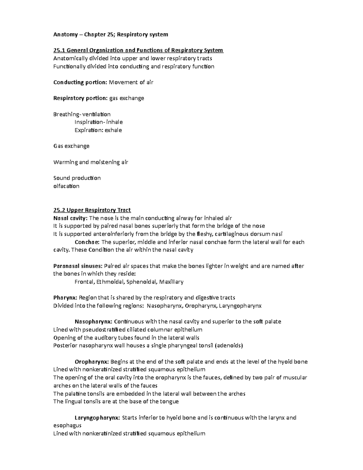Chapter 25 Outline - Anatomy – Chapter 25; Respiratory system 25 ...