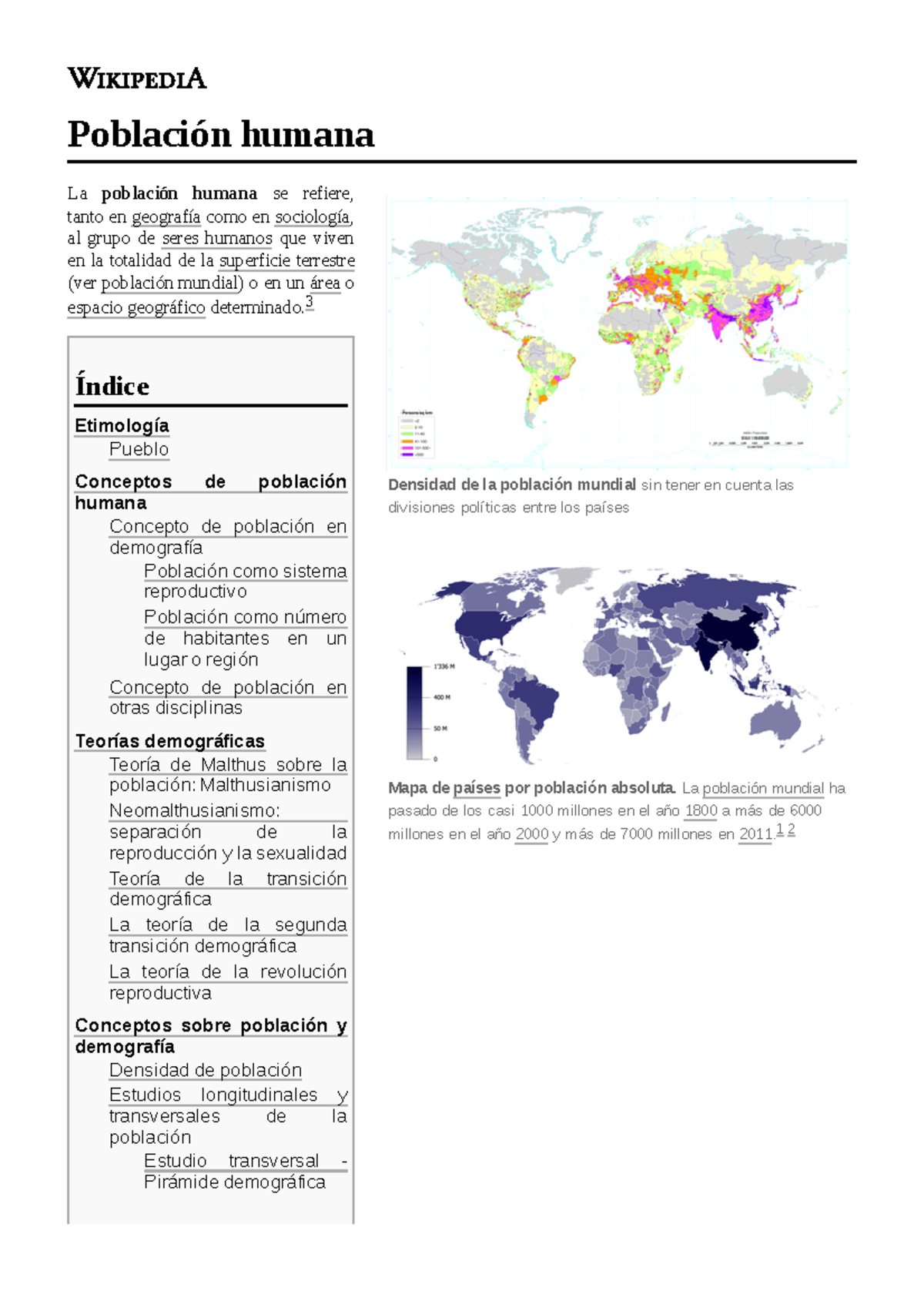 Población humana - historia - Densidad de la población mundial sin ...