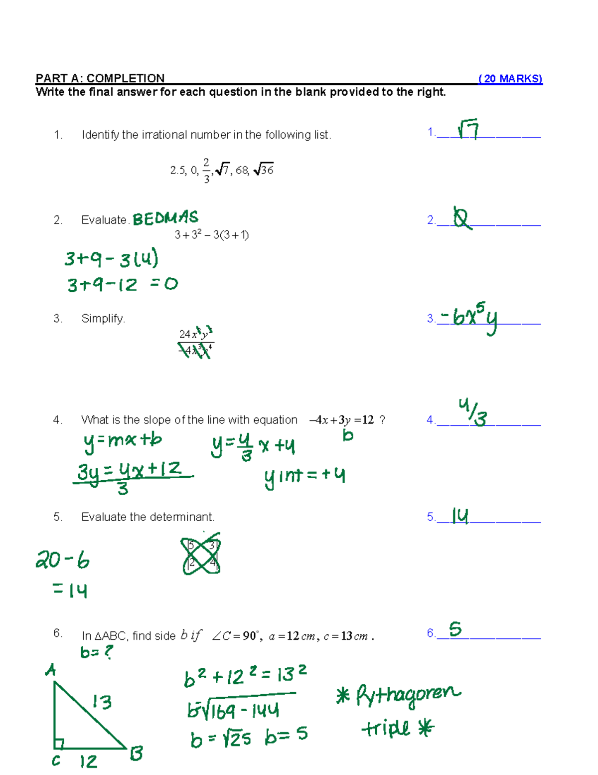 Final exam sample 2 (S17) - PART A: COMPLETION ...