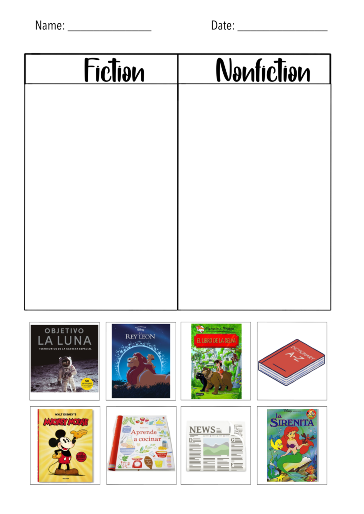 Ficcion No ficcion clasificar - Lengua y Literatura - Name. Date ...