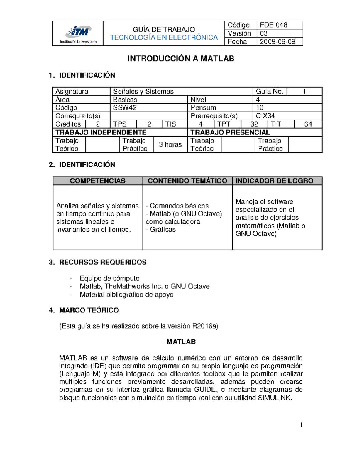 1 Matlab - Warning: TT: undefined function: 32 GUÍA DE TRABAJO TECNOLOGÍA EN ELECTRÓNICA Versión ...