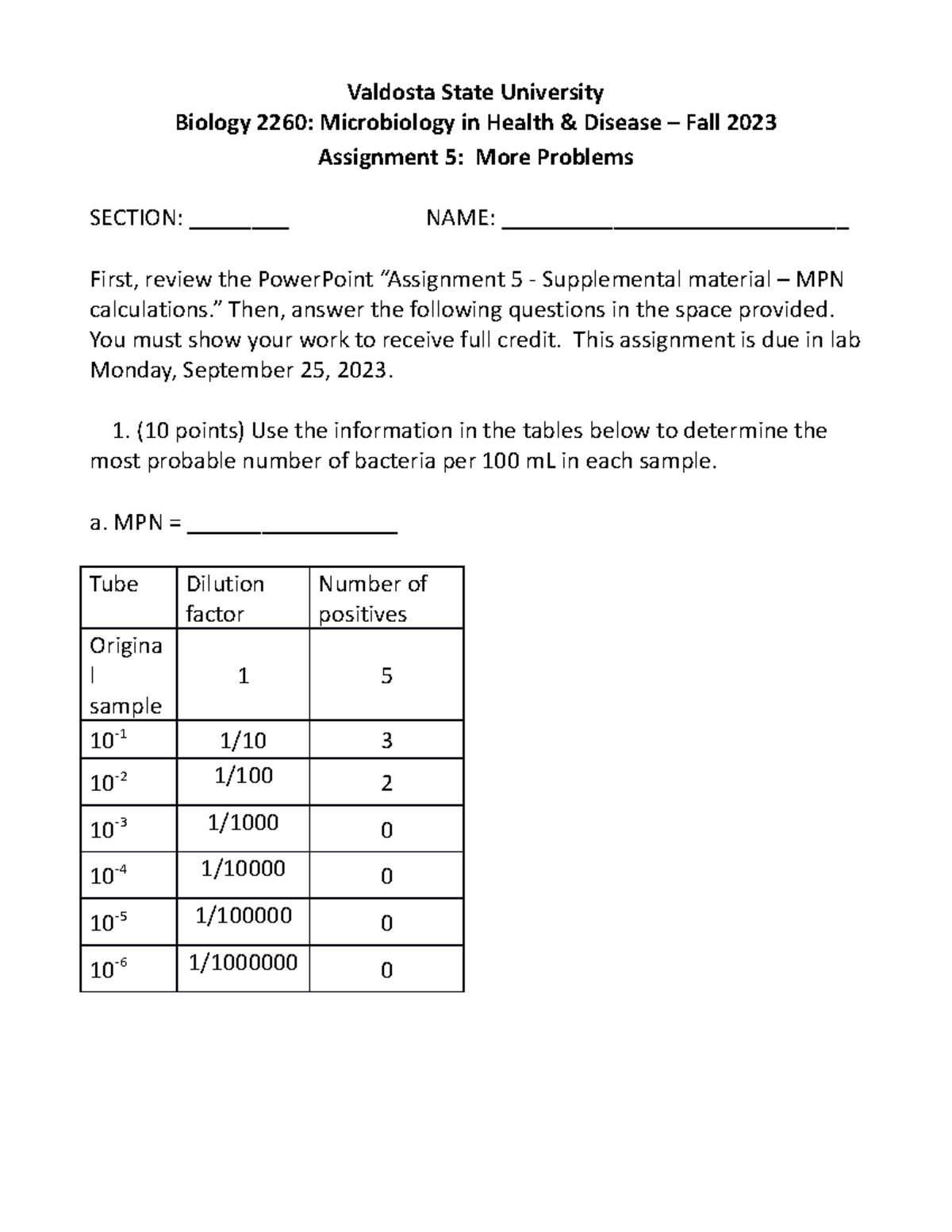 Assignment 5 - Problems - Part III - Valdosta State University Biology ...