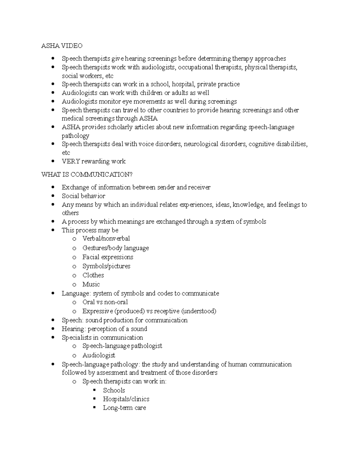 Unit 1 Class Notes - ASHA VIDEO Speech therapists give hearing ...