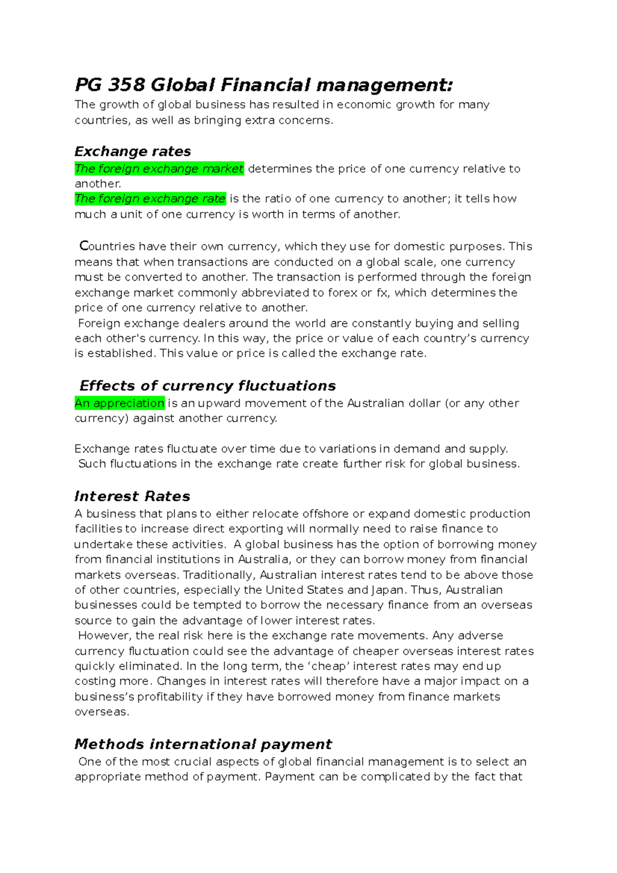 Business Global Financial Management Notes - 23248 - Studocu