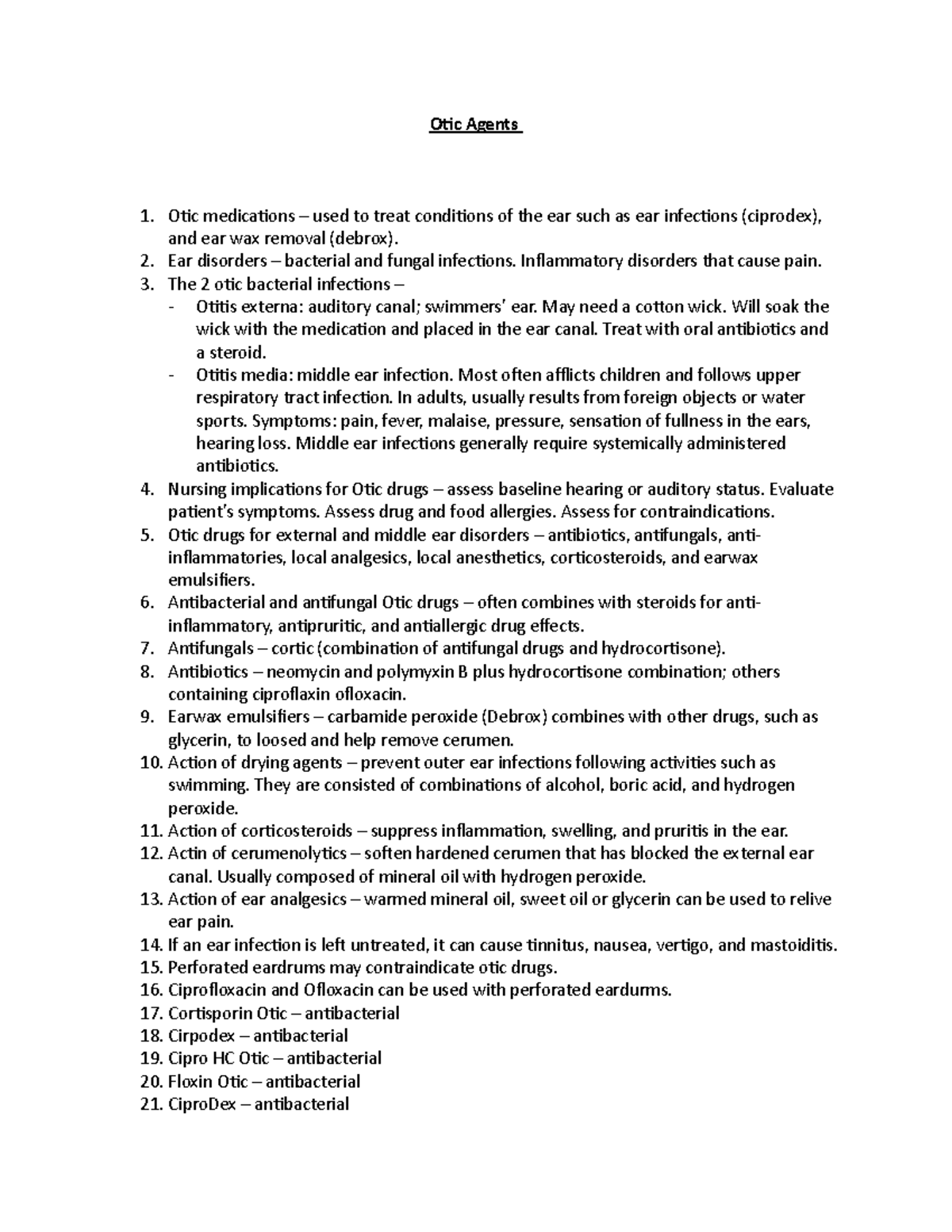 Otic Agents - lecture notes - Otic Agents Otic medications – used to ...