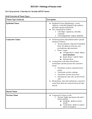 Histology of Tissues Chart-2 - Instructions: This chart is to be ...