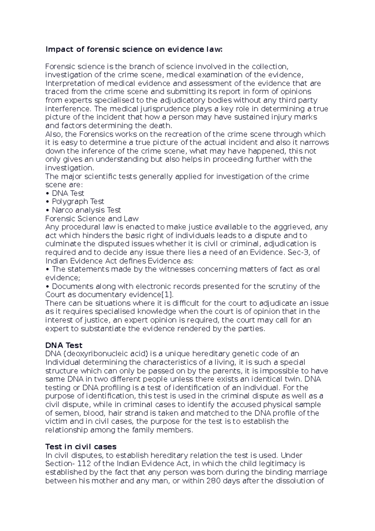 Forensic science on evidence law - Impact of forensic science on ...