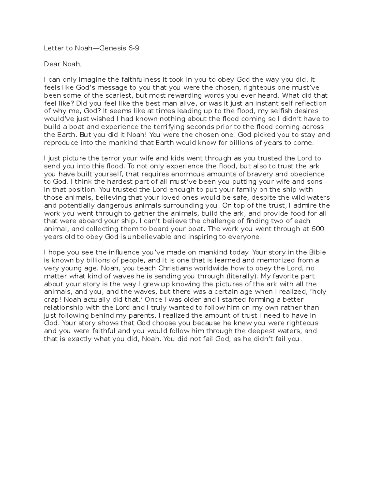 Letter to Biblical Character 2- Genesis 4-11 - Letter to Noah—Genesis 6 ...