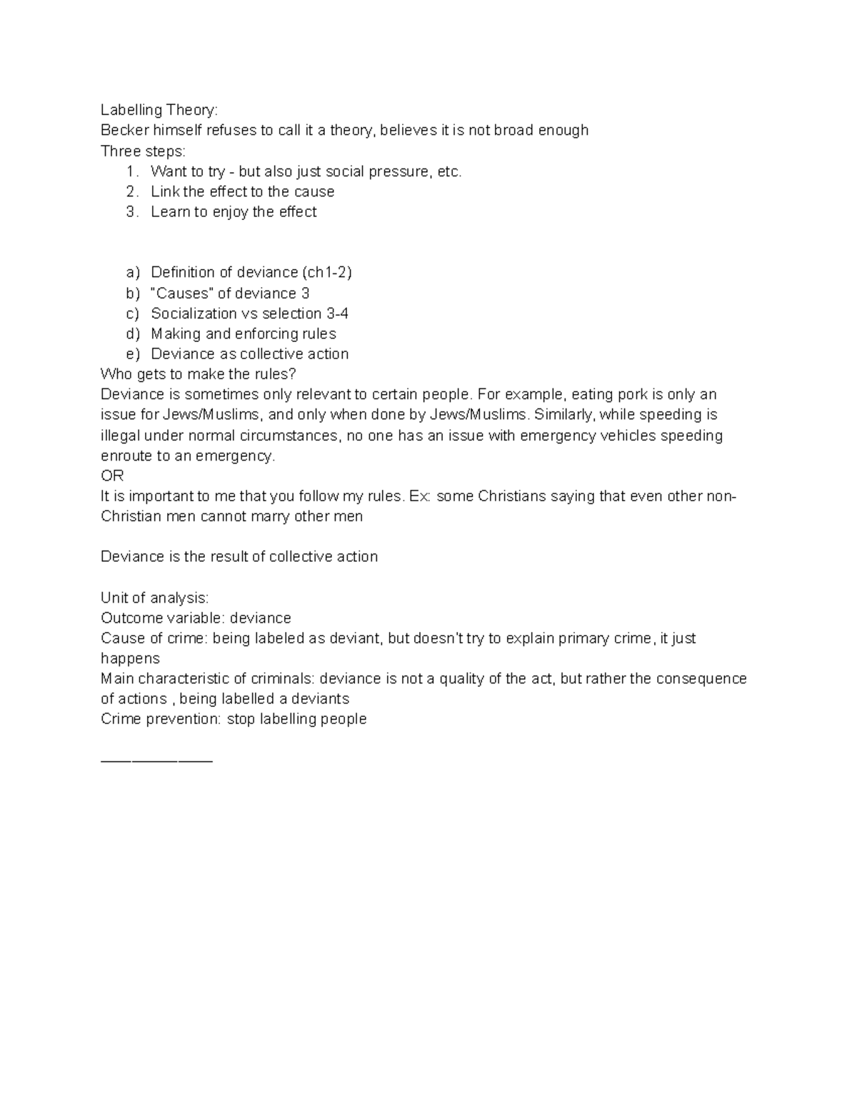 Labelling Theory Outline - Labelling Theory: Becker himself refuses to ...