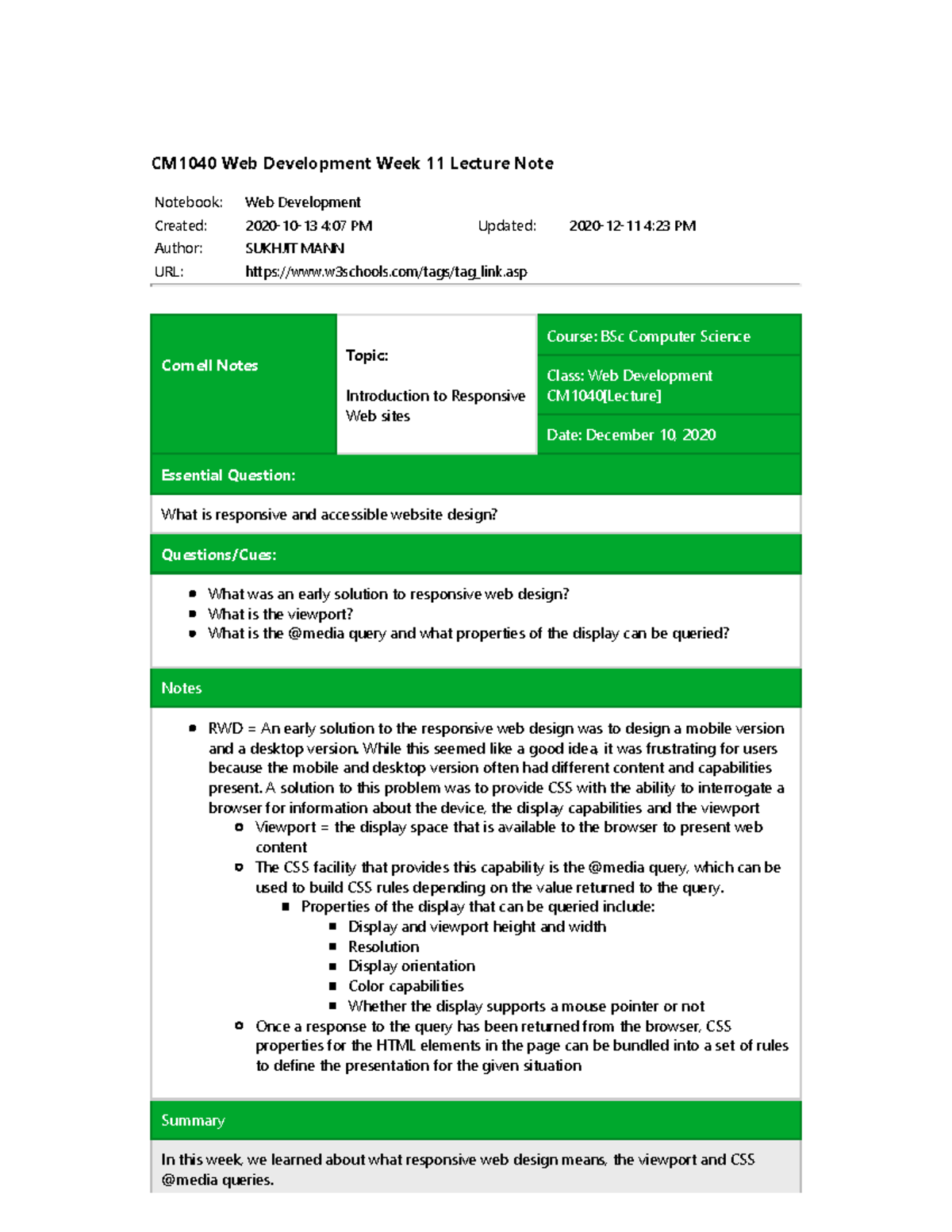 Web-Dev Week-11 Lecture Note - Notebook: Web Development Created: 2020-10-13 4:07 PM Updated ...