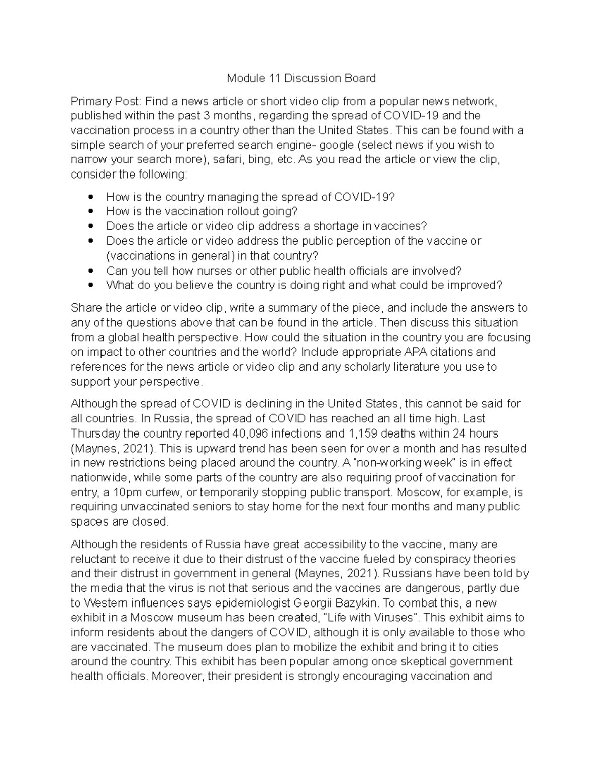 Module 11 Discussion Board- global health - Module 11 Discussion Board ...