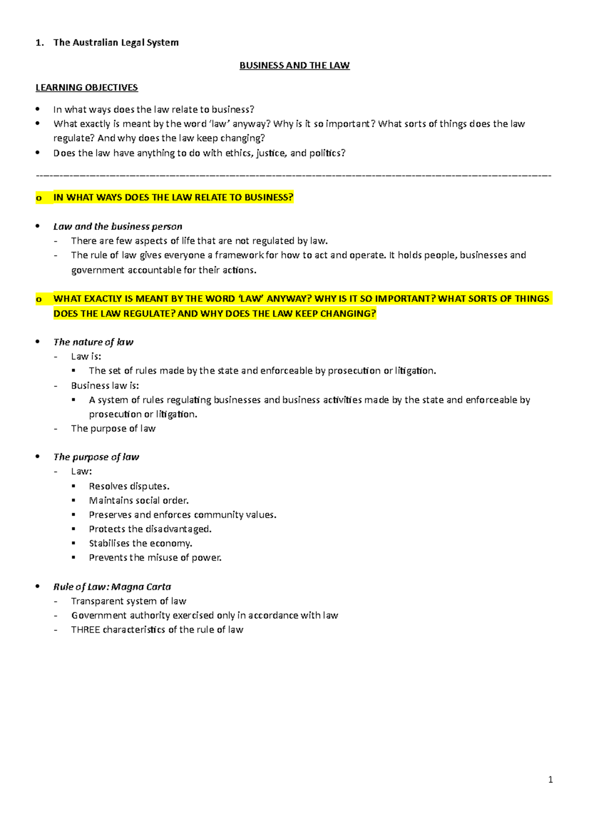 1. The Australian Legal System - 1. The Australian Legal System ...