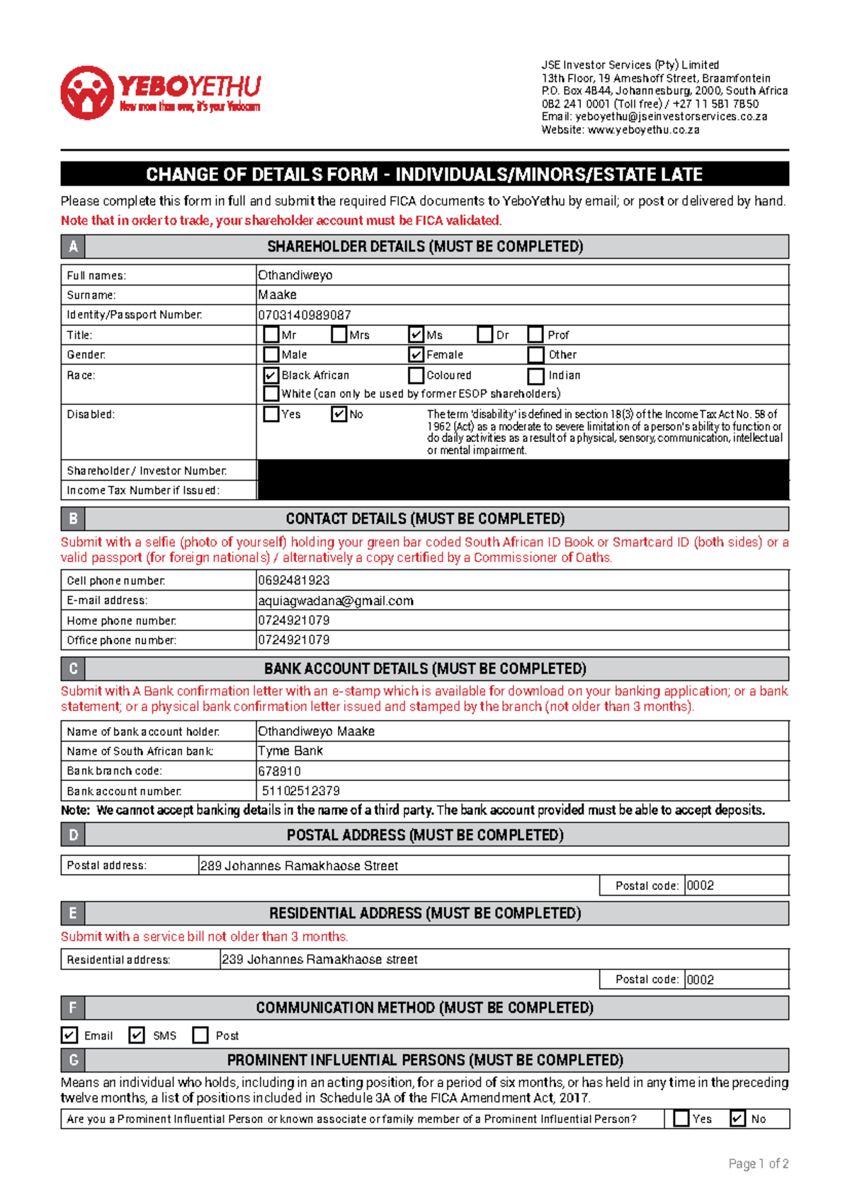 Change of Details Form - Individuals - Please complete this form in ...