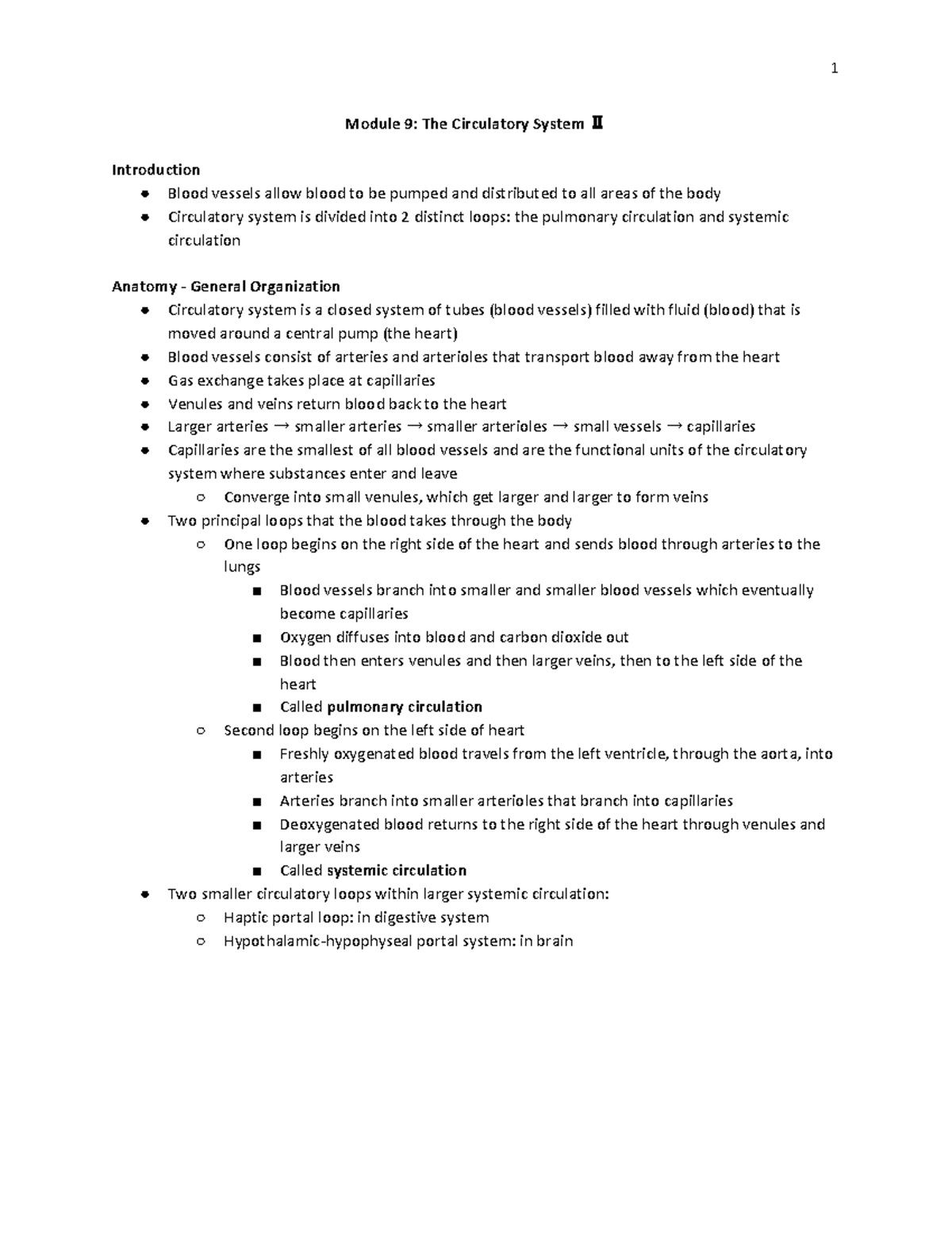 Module 9 The Circulatory System 2 - Module 9: The Circulatory System II ...