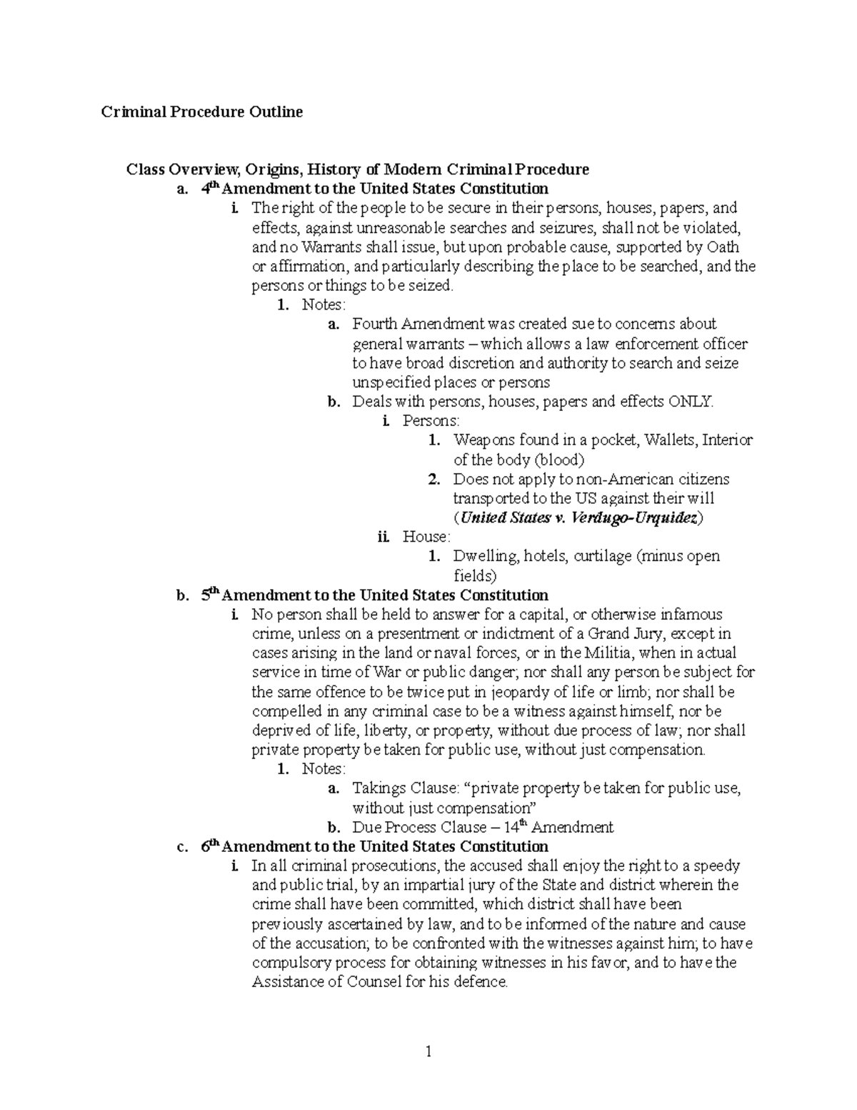 Criminal Procedure I: Investigation Outline Fall 2021 - Criminal ...
