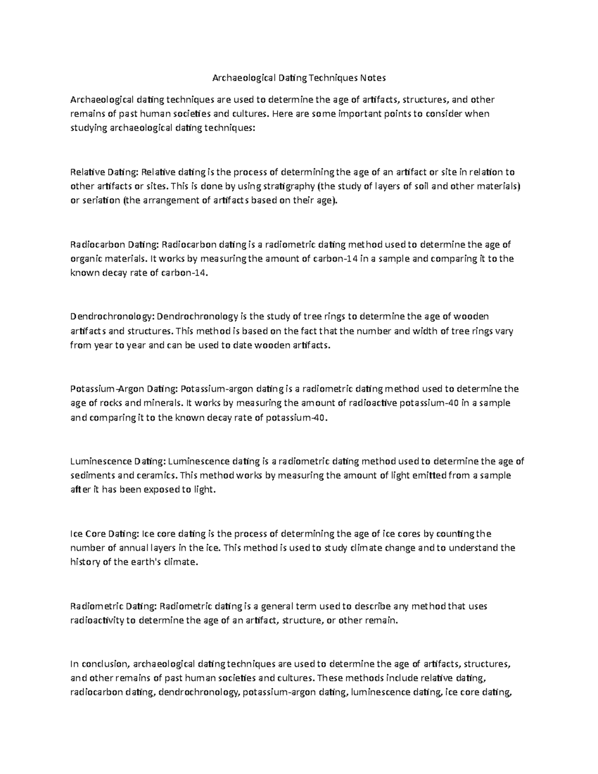 Archaeological Dating Techniques Notes - Archaeological Dating ...