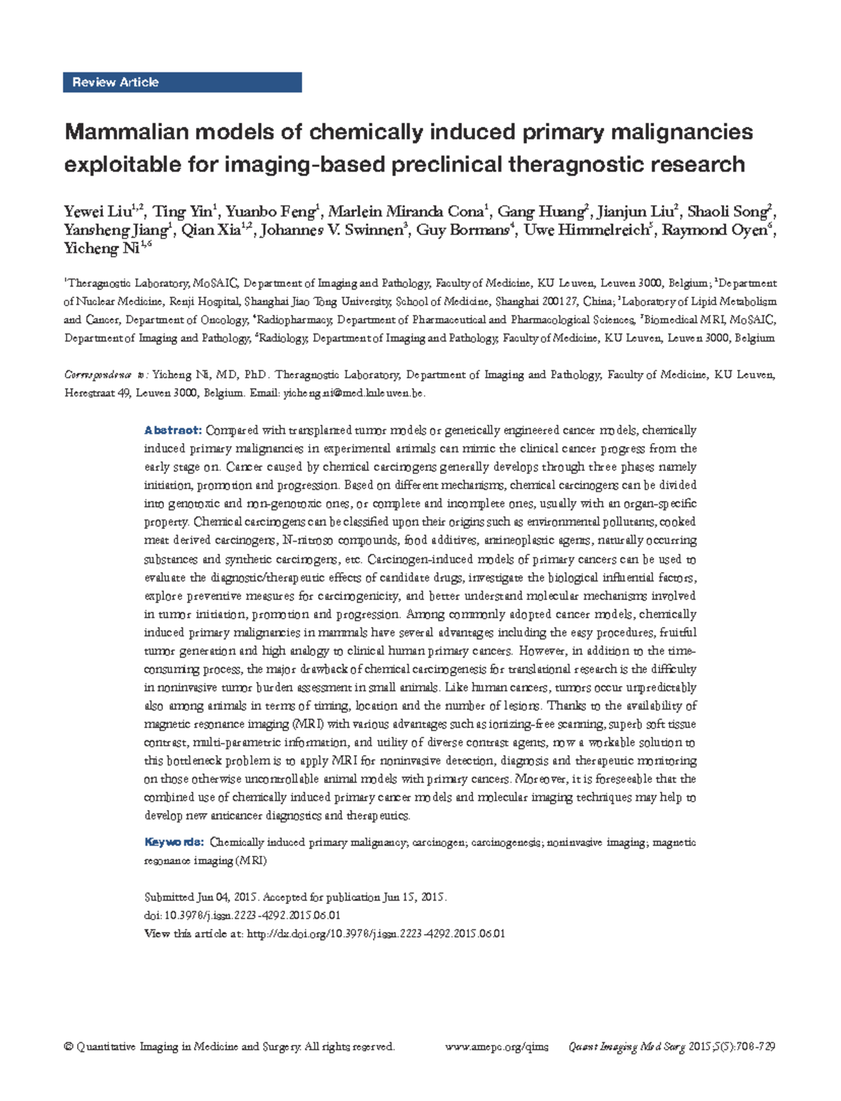 Mammalian models of chemically induced primary malignancies exploitable ...