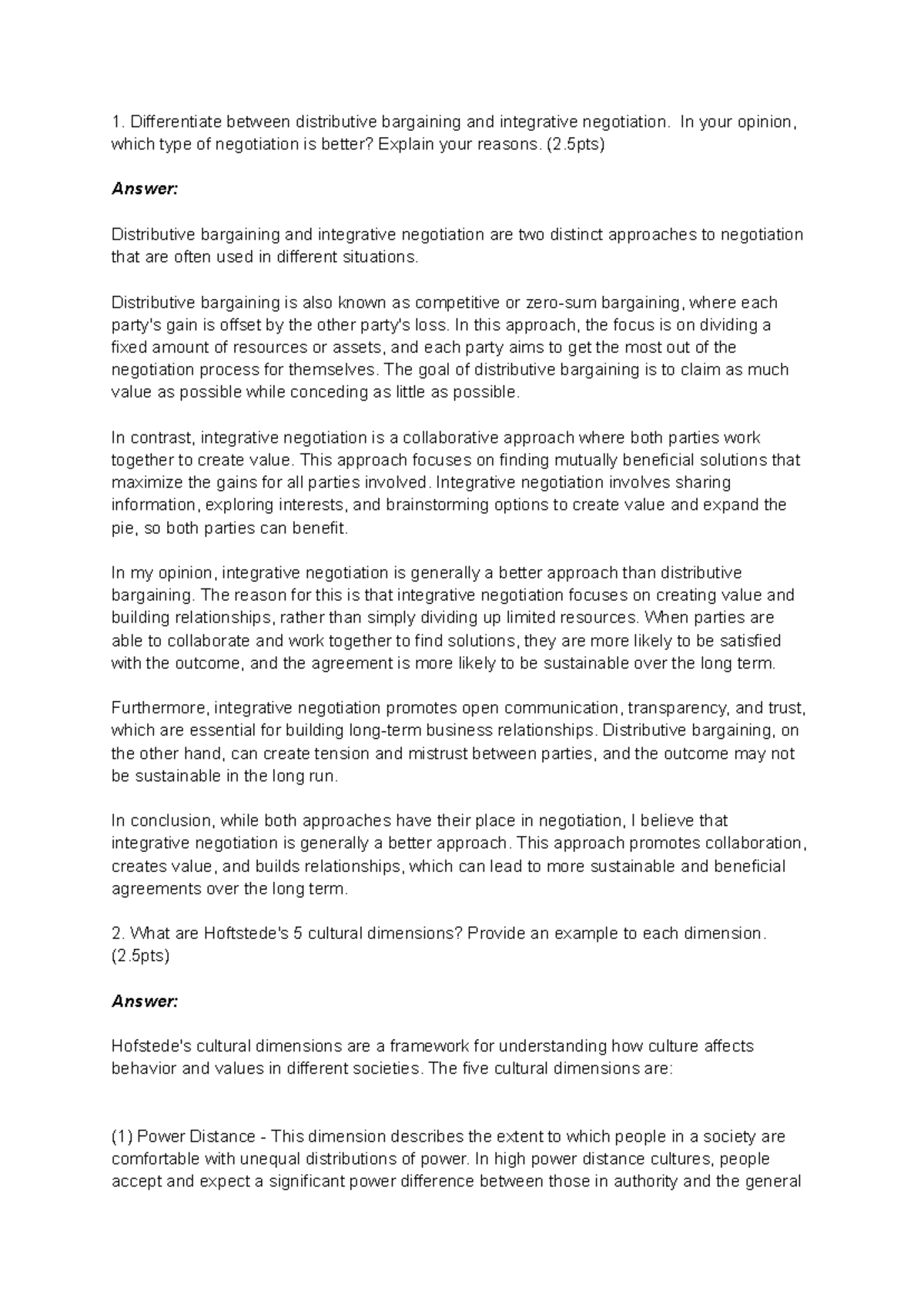 Essay- IBC - IBC - Differentiate between distributive bargaining and ...