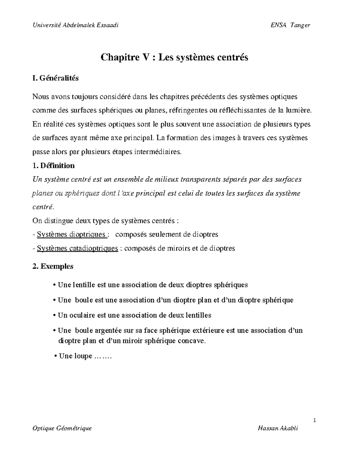 Optique optique geometrique cours Chap-5 AP1 - 1 Chapitre V : Les ...