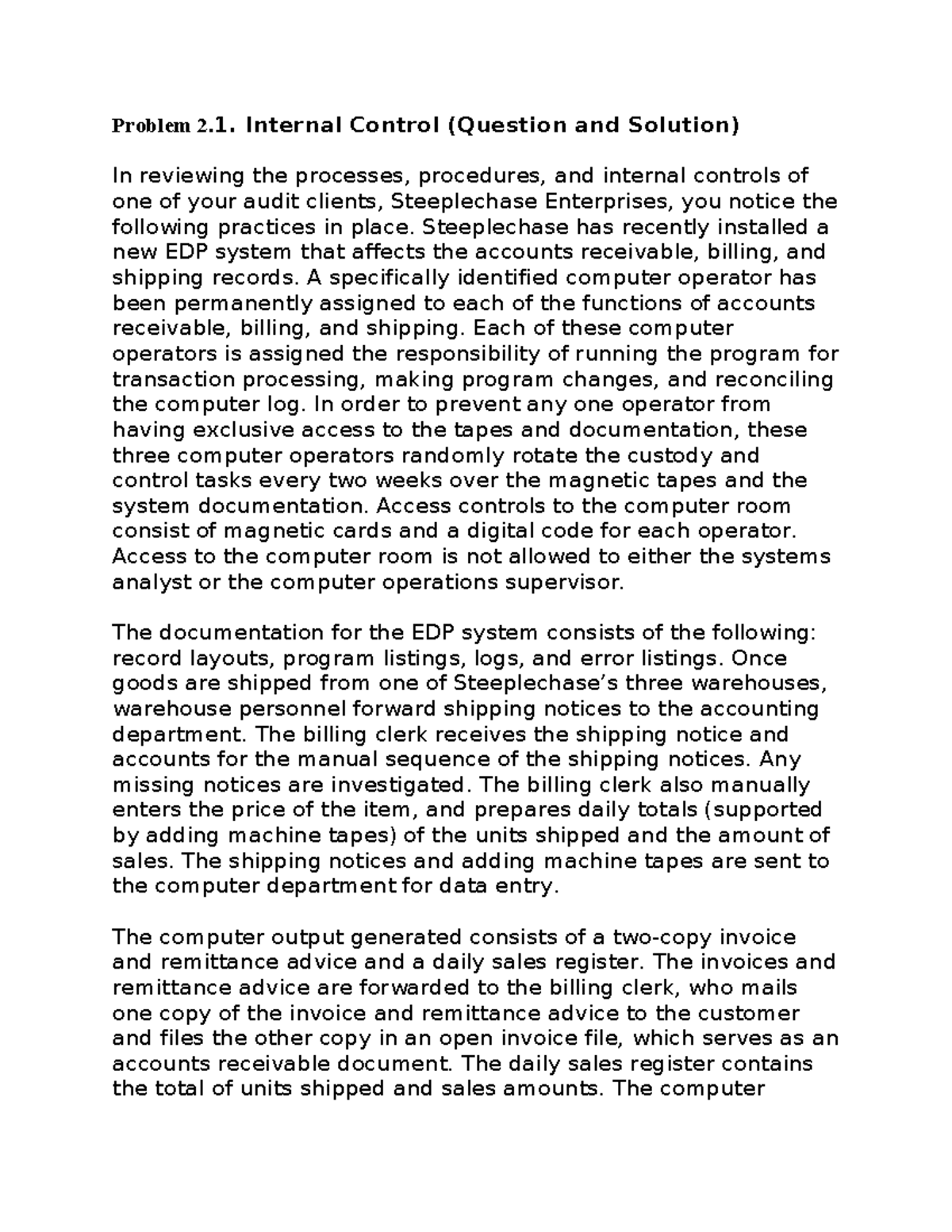 problem two to eleven (2-11) solution - Problem 2. Internal Control ...