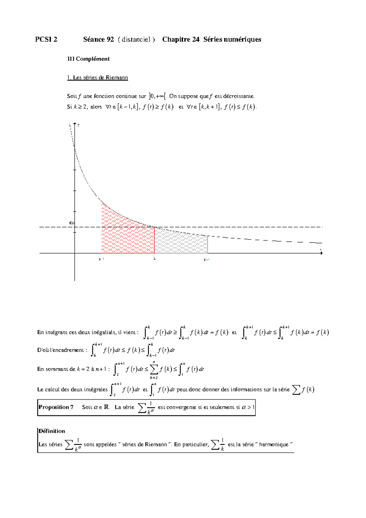 Séries numériques/Série de Riemann - PCSI 2 Séance 92 ( distanciel ...