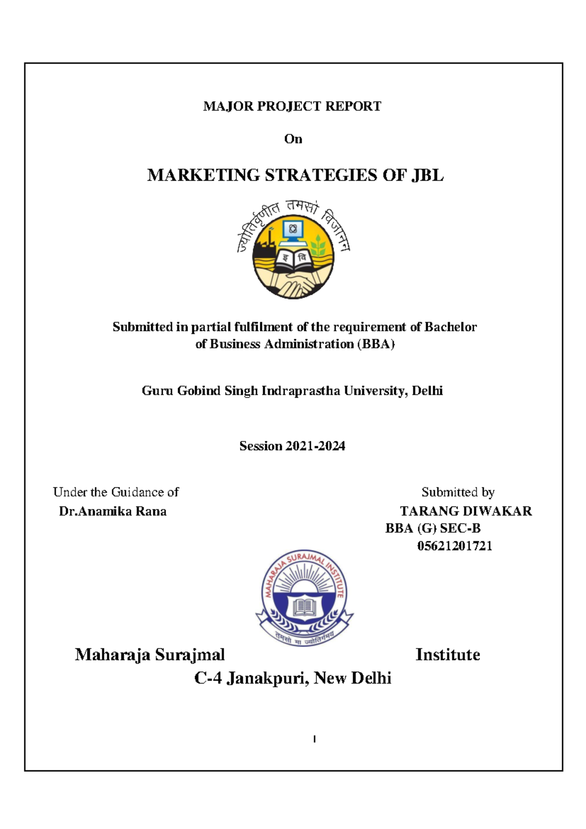 Tarang Diwakar mpr project draft - MAJOR PROJECT REPORT On MARKETING ...