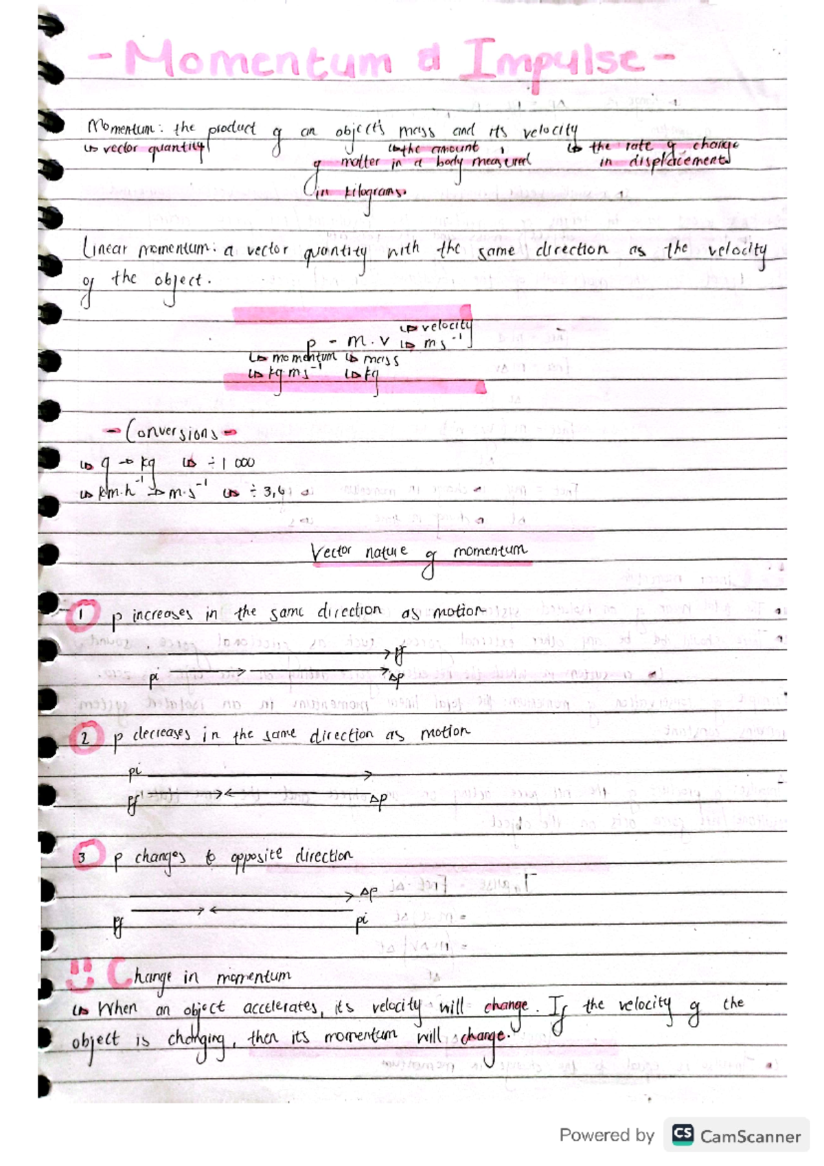 Physics notes - Momentum Impulse us Momentum: vector the product g an ...