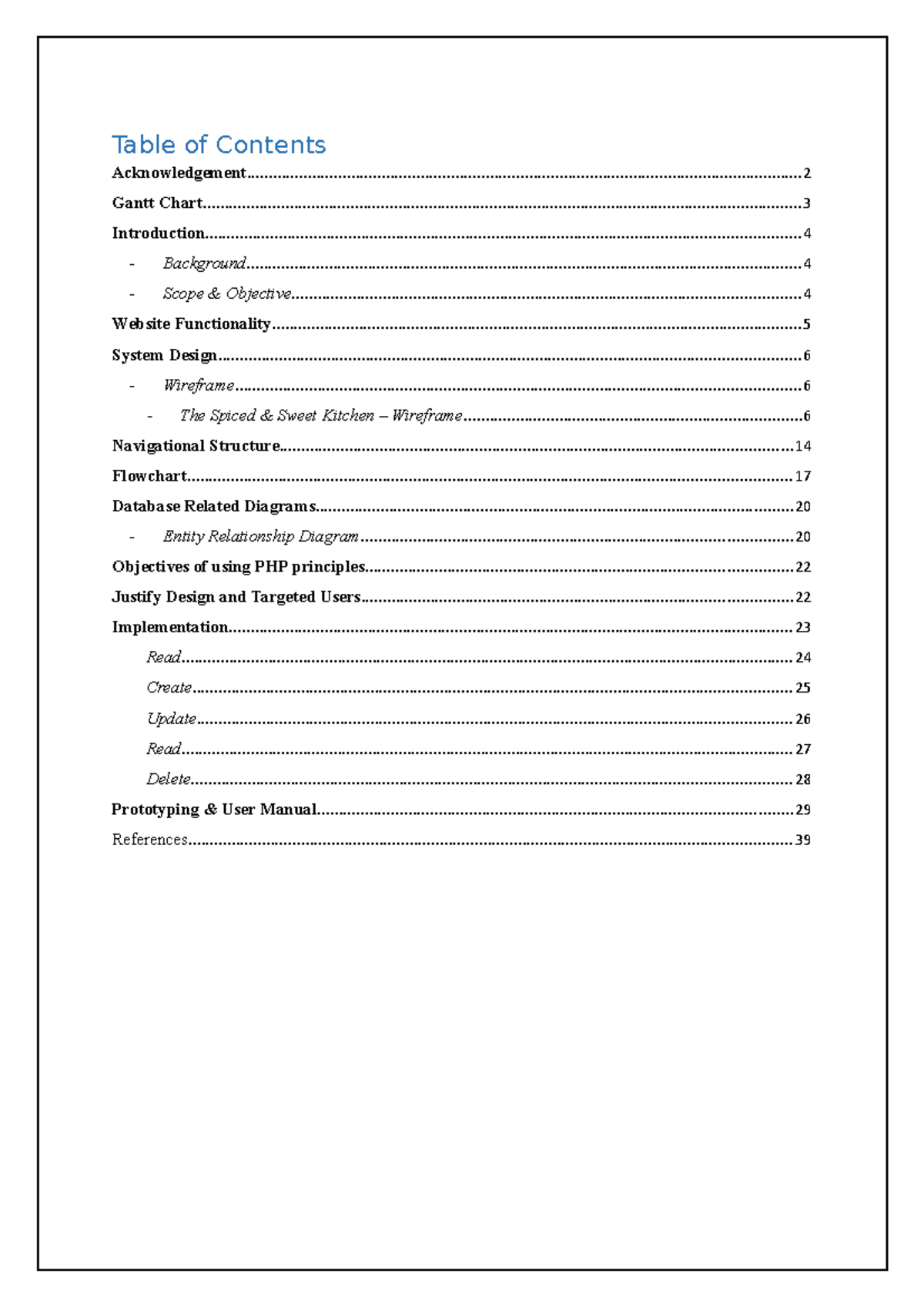 Wdt assignment - Table of Contents Acknowledgement - Studocu