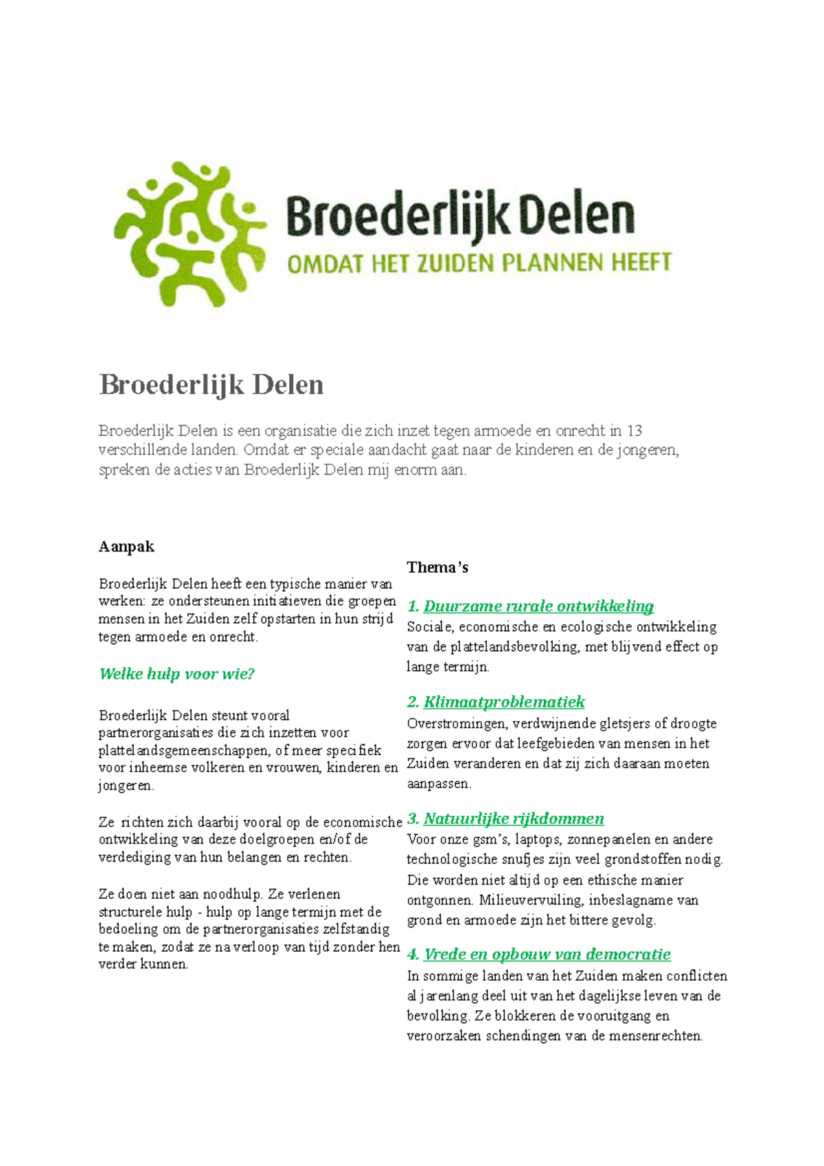 Broederlijk Delen - dit document bevat een omschrijving gerelateerd aan ...