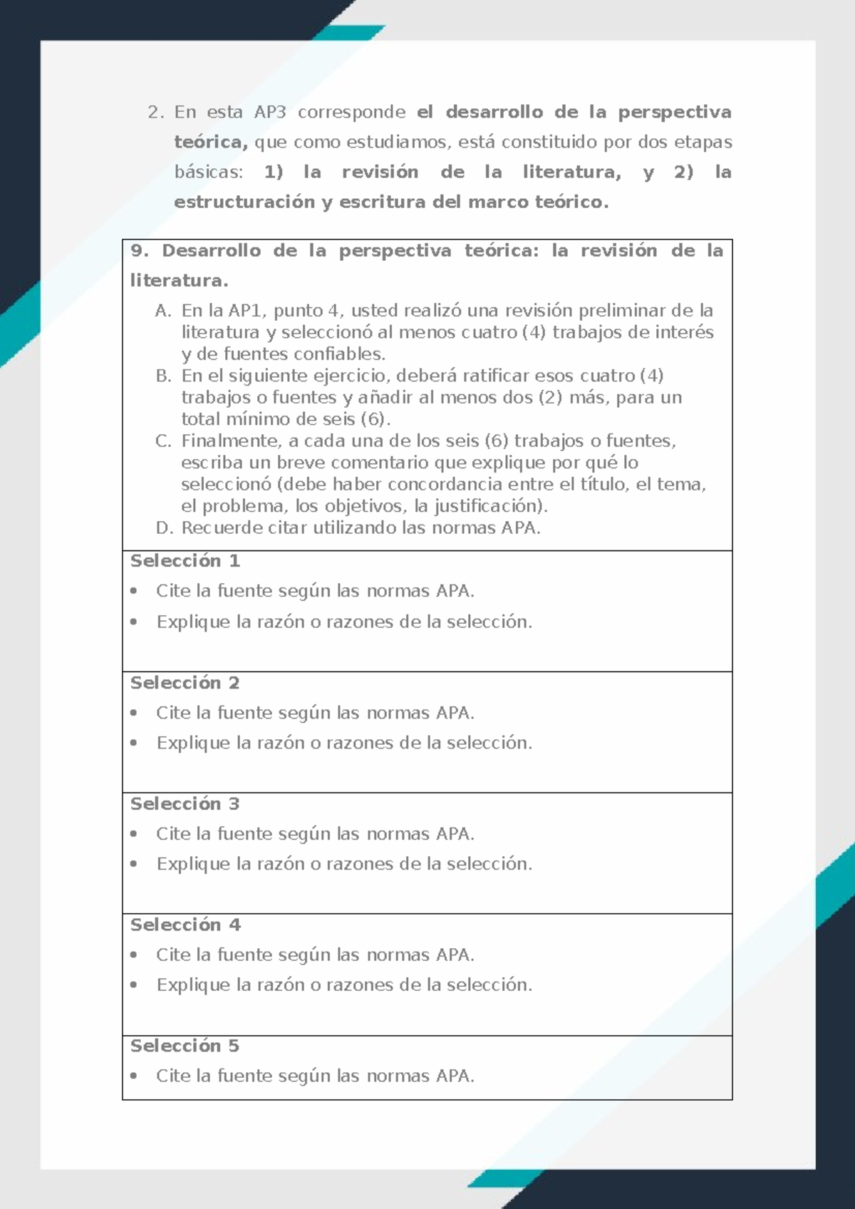 Actividad 3 - Consigna 2 - En esta AP3 corresponde el desarrollo de la perspectiva teórica, que ...