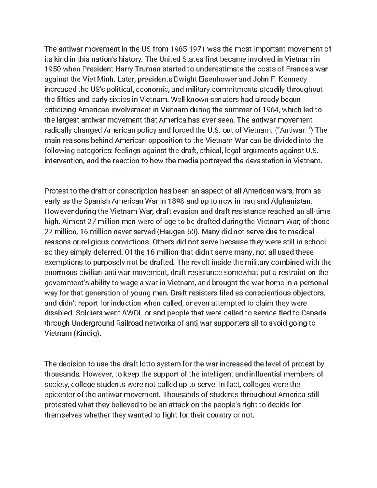 Essay about vitanam war - The antiwar movement in the US from 1965-1971 ...